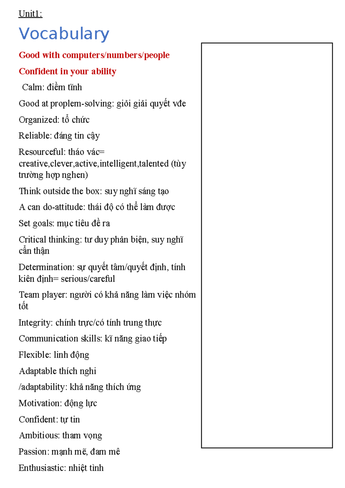 Unit 1: Vocabulary Review for Confident Communication Skills - Studocu