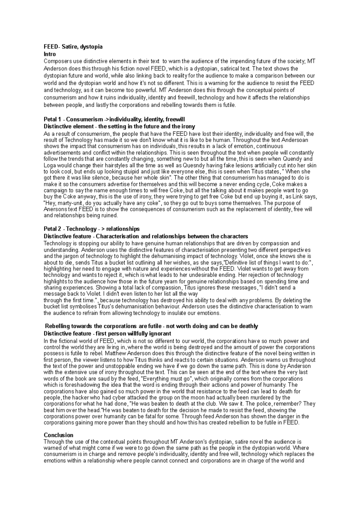 FEED essay - Contains technology, consumerism and conformity - FEED ...