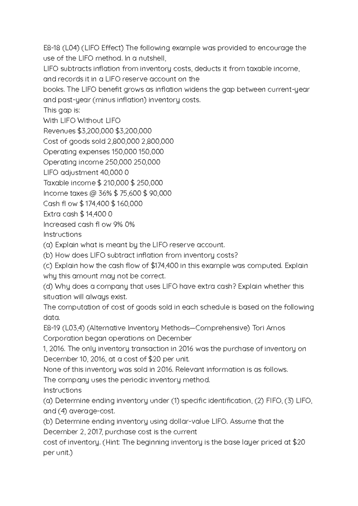 ACT411 LIFO Practice Exercise E8-18 (L04) - Studocu
