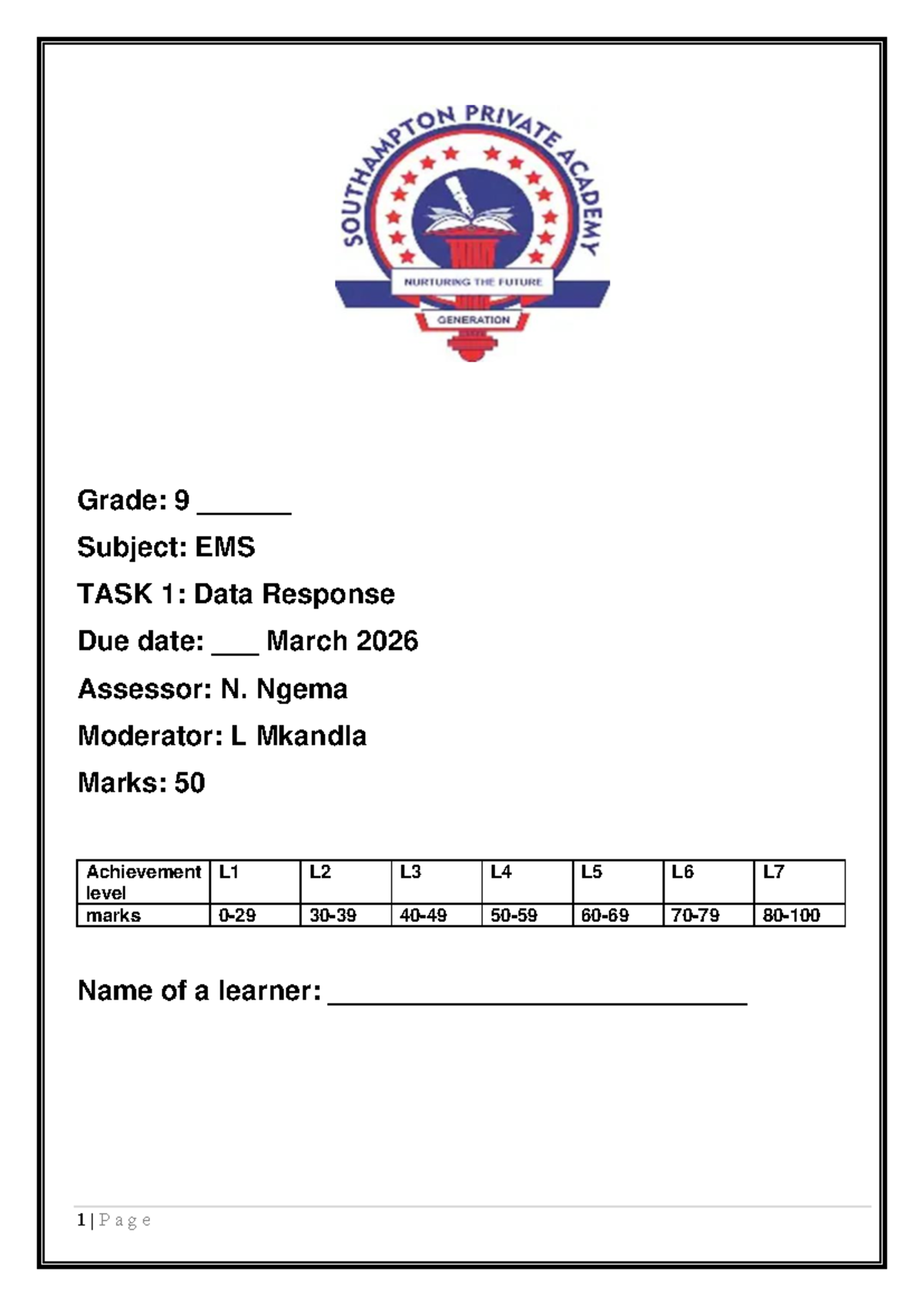 EMS GR 09 T1: Data Response Assignment - March 2026 - Studocu