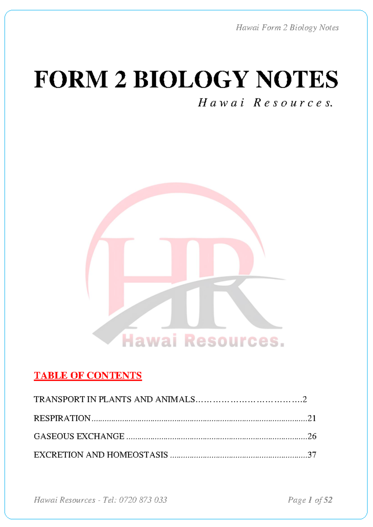 FORM 2 BIO Notes: Transport, Respiration, and Homeostasis in Plants and ...