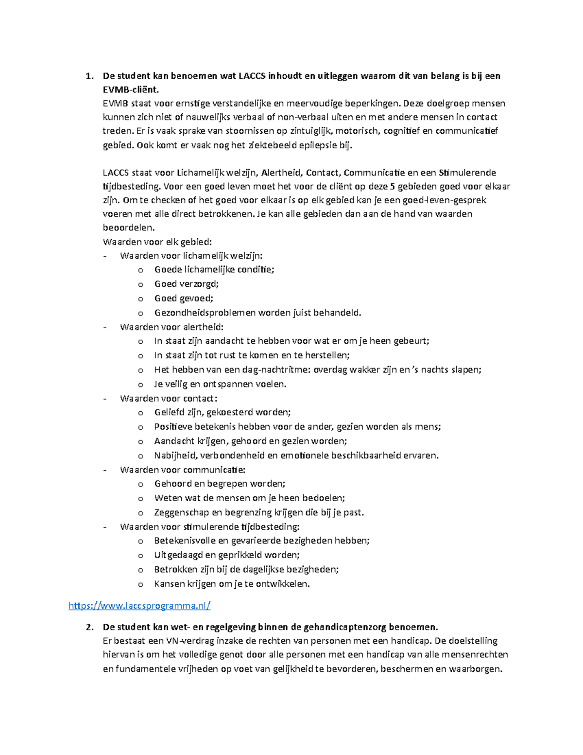 Uitwerking leerdoelen OWG - LACCS en wetgeving in de zorg - Studeersnel