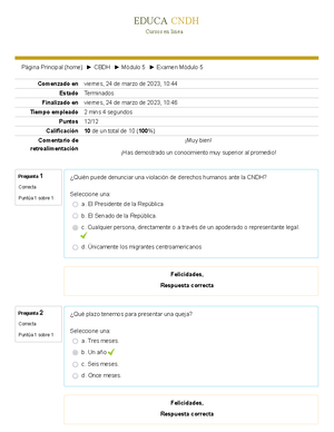 Examen Módulo 4 CNDH Cso Basico - EDUCA CNDH Cursos en línea Página Principal (home) CBDH Módulo ...