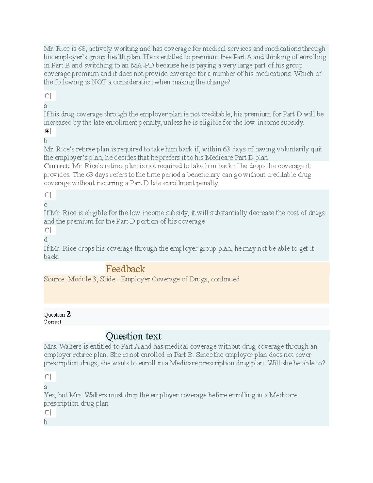 Module 3 Test Answers - Medicare Coverage Considerations - Studocu