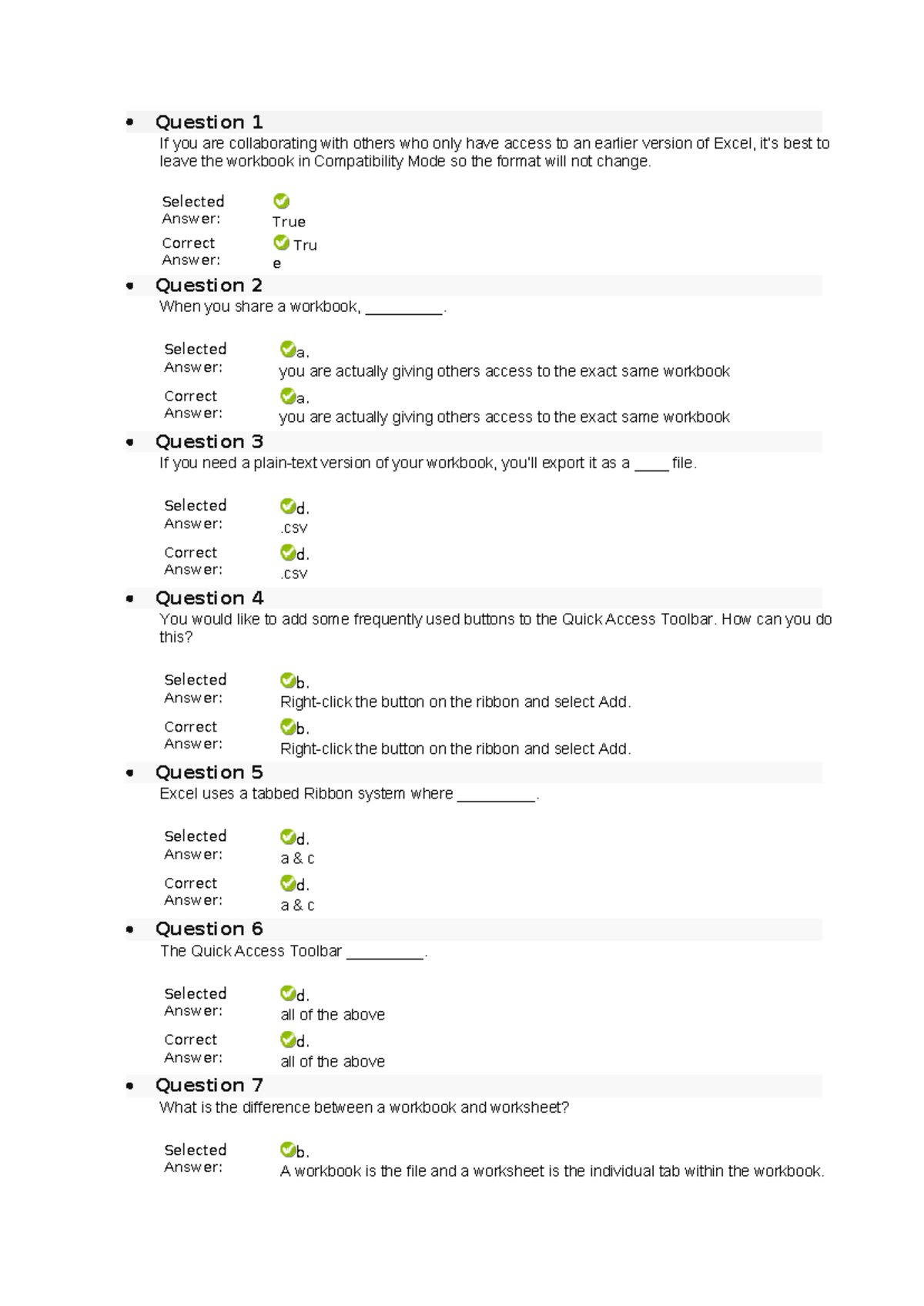 Excel QUIZ 1 - Answers and Explanations for Tutorial Questions - Studocu
