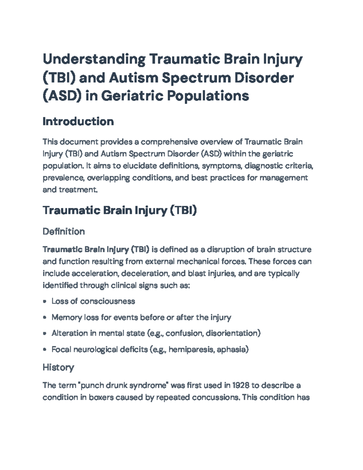 Understanding TBI and ASD in Geriatric Populations: Diagnosis ...
