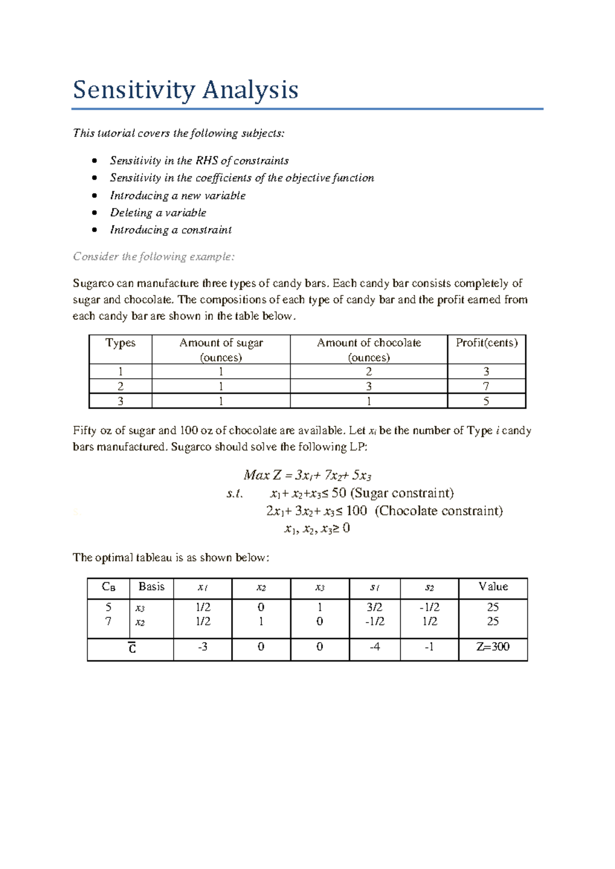 Sensitivity Analysis Tutorial 1: Understanding LP Changes - Studocu
