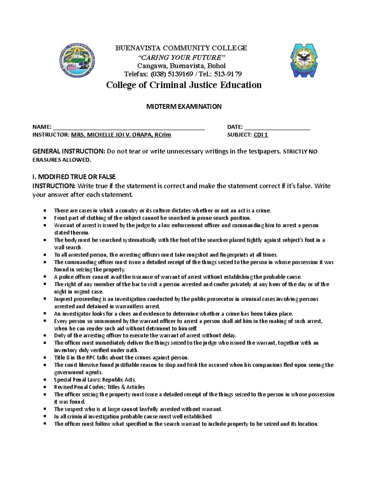 CFLM 2_Midterm Exam Review: Criminal Justice Topics & Questions - Studocu