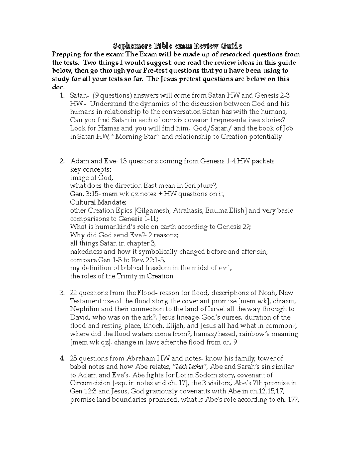 Bible II Exam Study Guide for Sophomores - Key Concepts & Questions ...