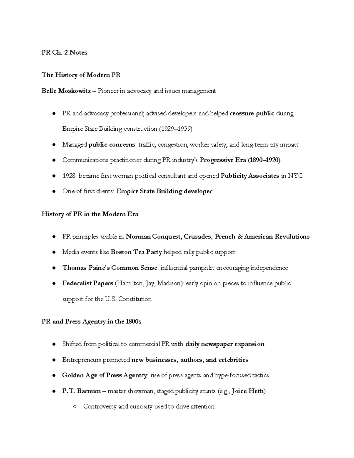 PR Ch. 2 Notes: The Evolution of Modern Public Relations - Studocu