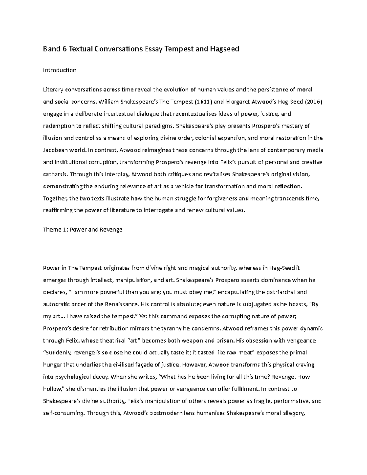 6 Textual Conversations Essay: The Tempest & Atwood's Critique of Power ...