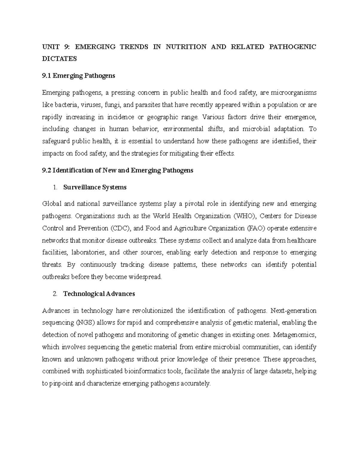 UNIT 9 Lecture 7: Emerging Pathogens and Food Safety Trends - Studocu