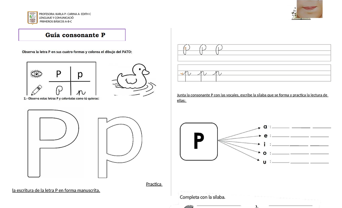 GUIA Letra P - lenguaje y comunicación - PROFESORA: KARLA P- CARINA A ...