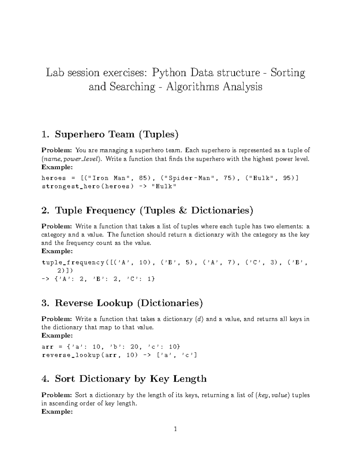 Lab Exercises: Python Data Structures & Algorithms Analysis 1 - Studocu