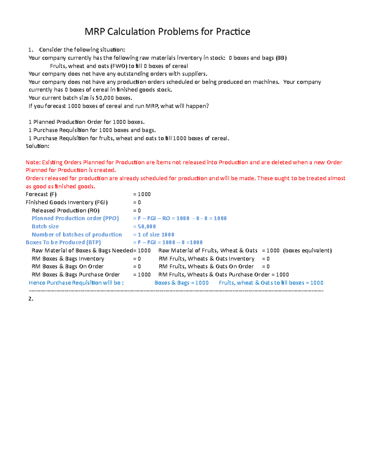 MRP Calculation Practice Problems - Detailed Solution Key (MRP 101 ...