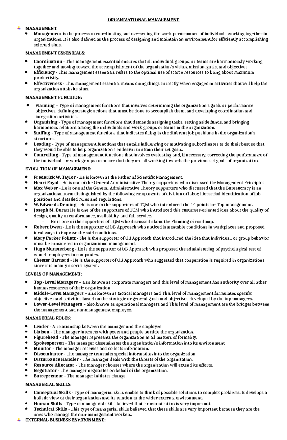 Management Concepts Review - 1st Prelim - Studocu