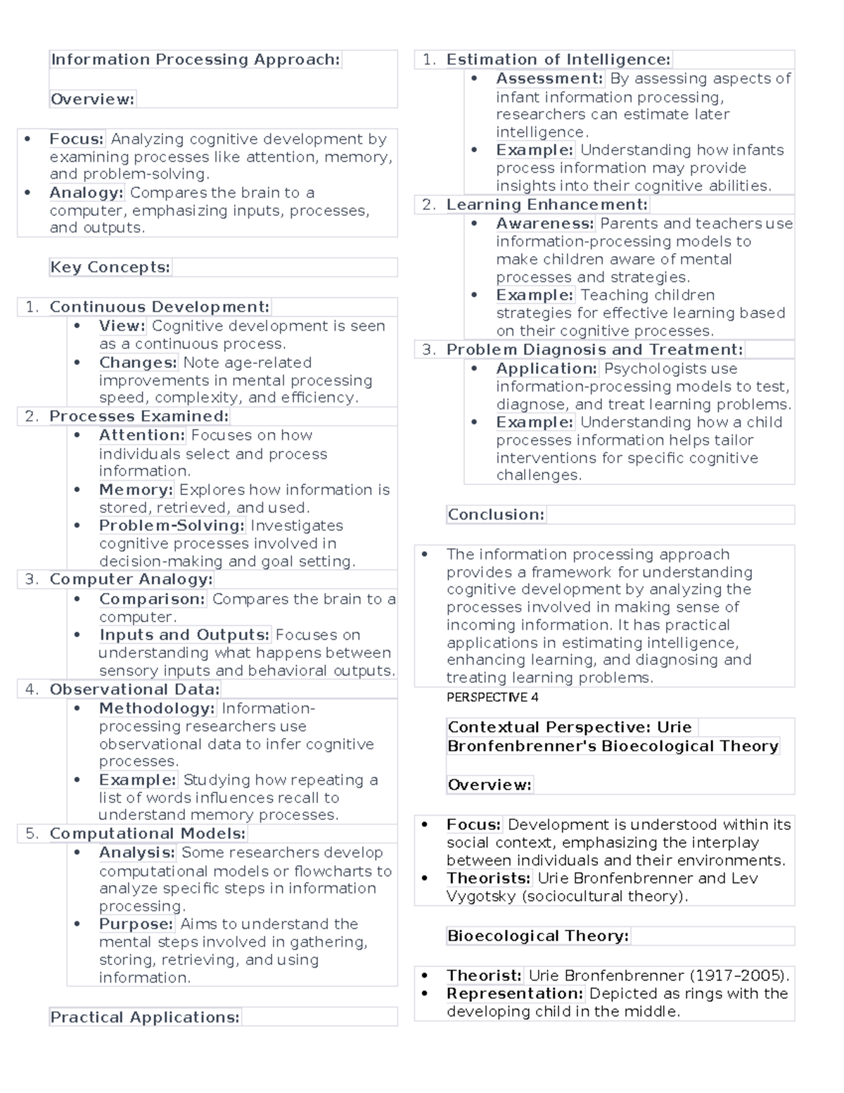 Cognitive Development: Information Processing Approach Overview - Studocu