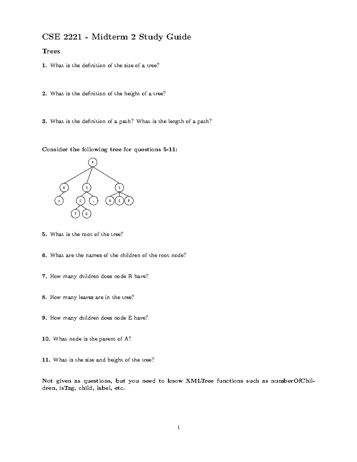 CSE 2221 - Comprehensive Midterm 2 Study Guide on Trees ...