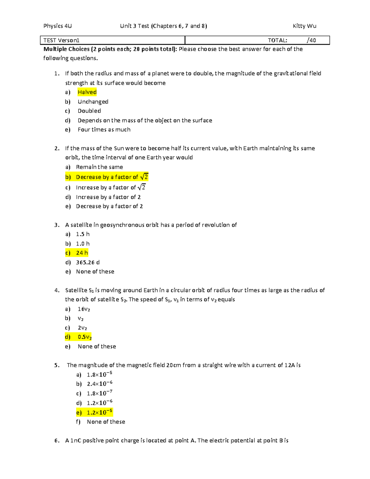 Unit 3 Practice Test - Physics MCQs (Version 1 & 2) - Studocu