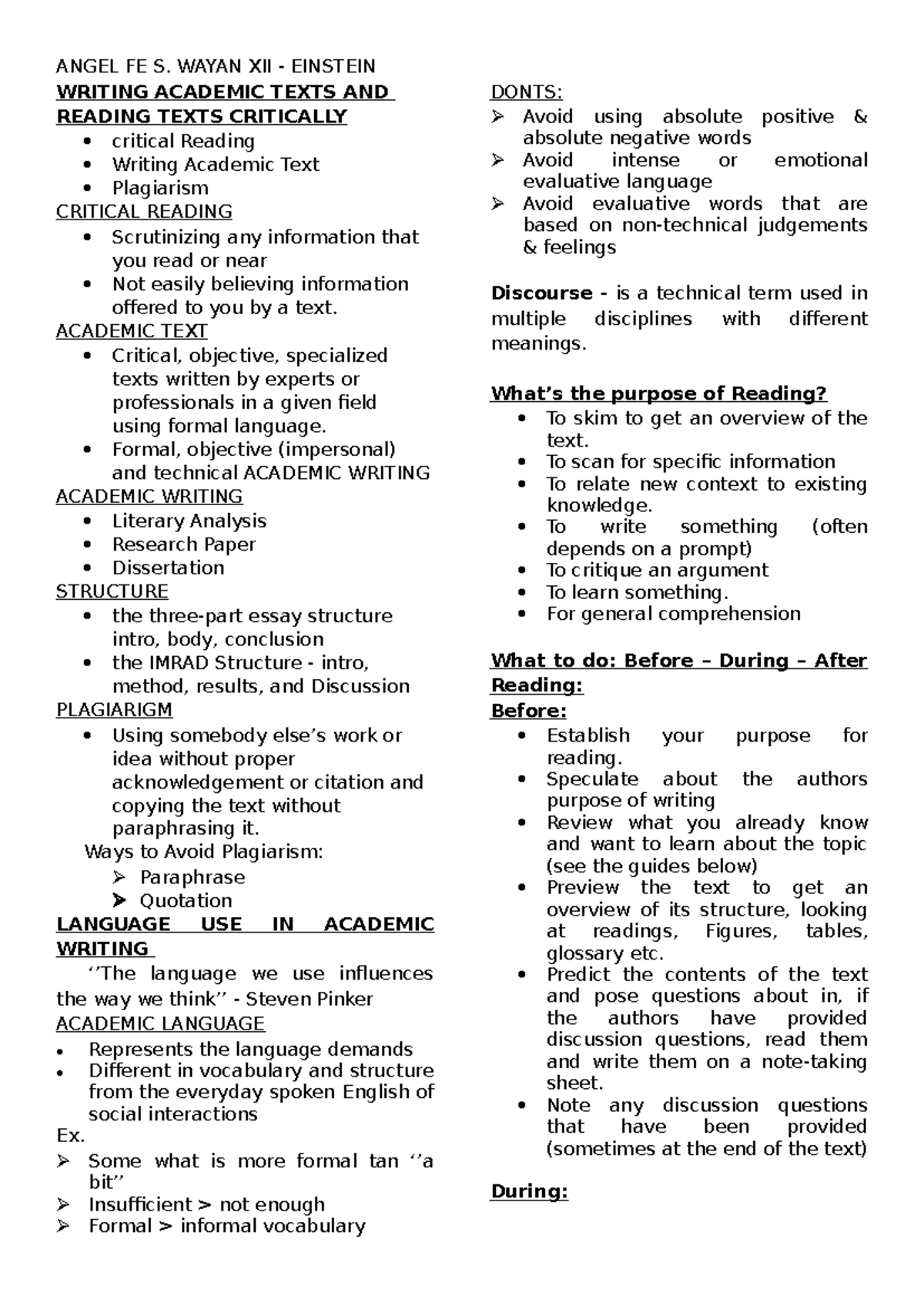 EAPP - Notes on Critical Reading and Academic Writing Techniques - Studocu