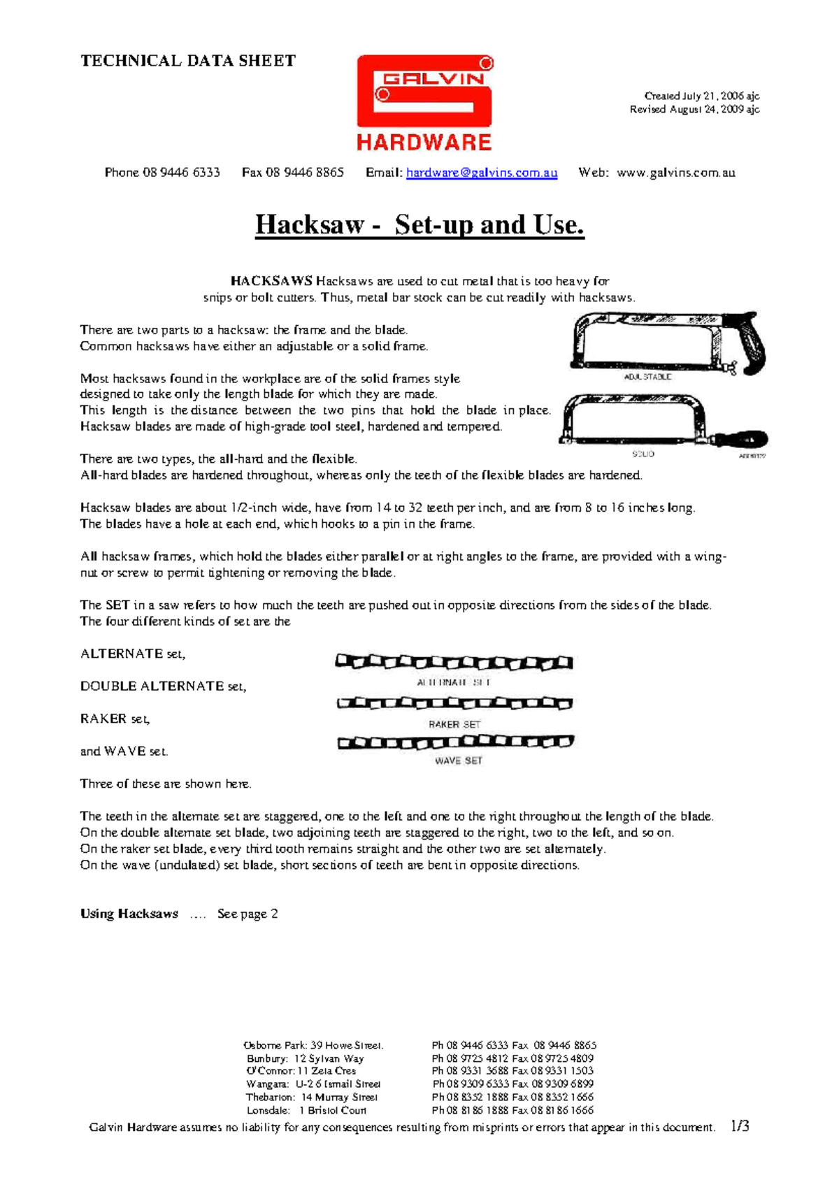 TDS: Hacksaw Setup and Proper Use Guidelines - Studocu