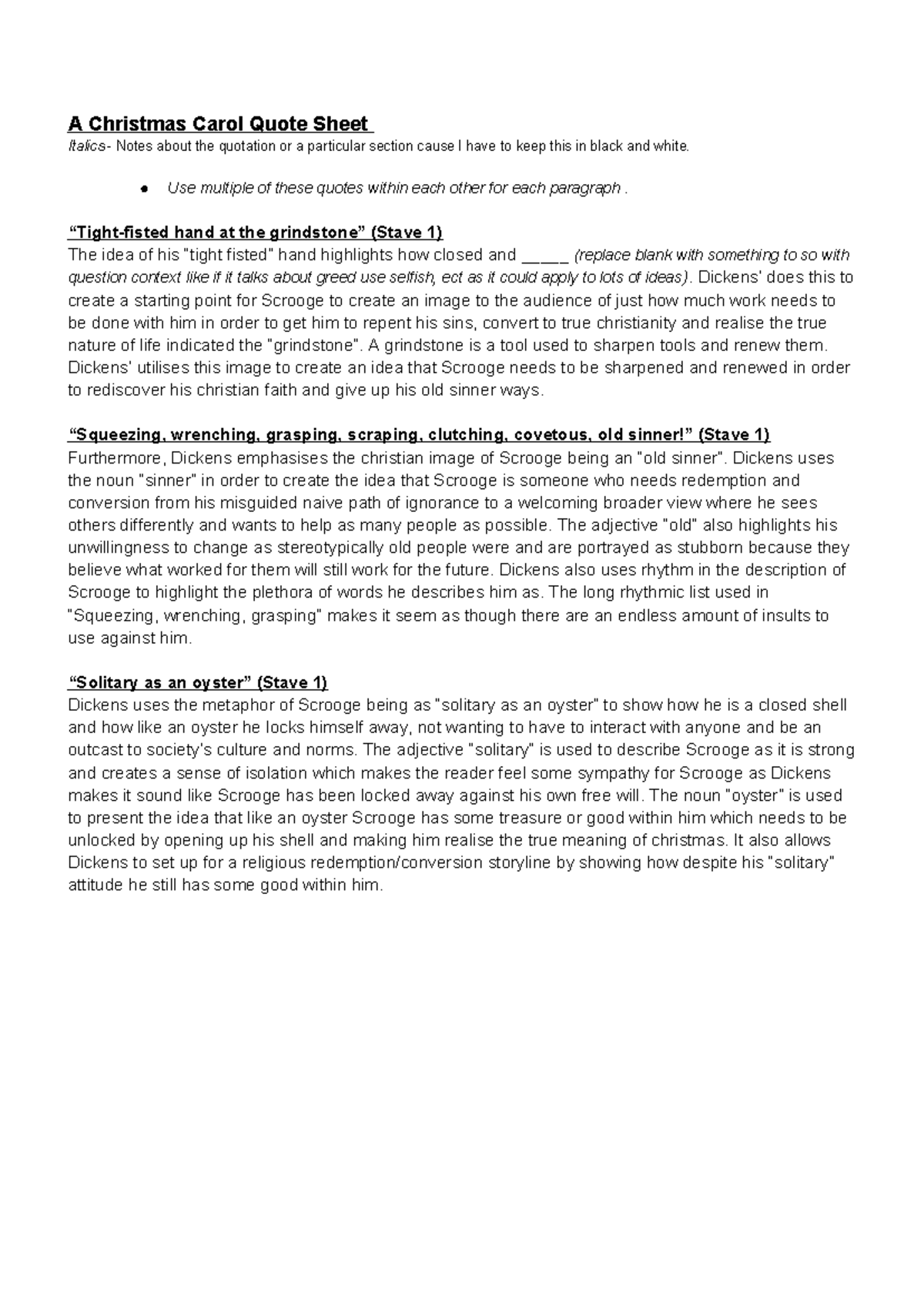 A Christmas Carol (ENG 101) Quote Analysis and Thematic Insights - Studocu