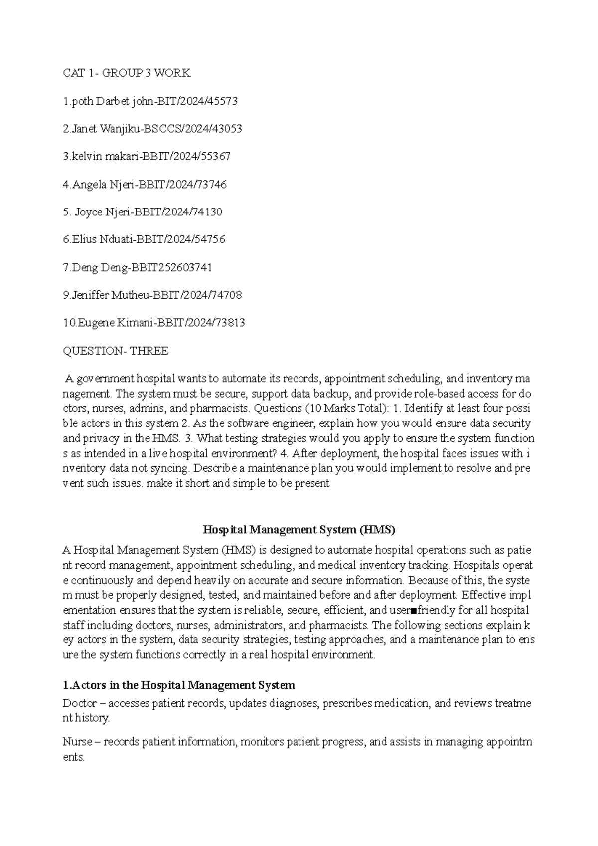 CAT GROUP 3: Hospital Management System (HMS) Overview and Testing ...