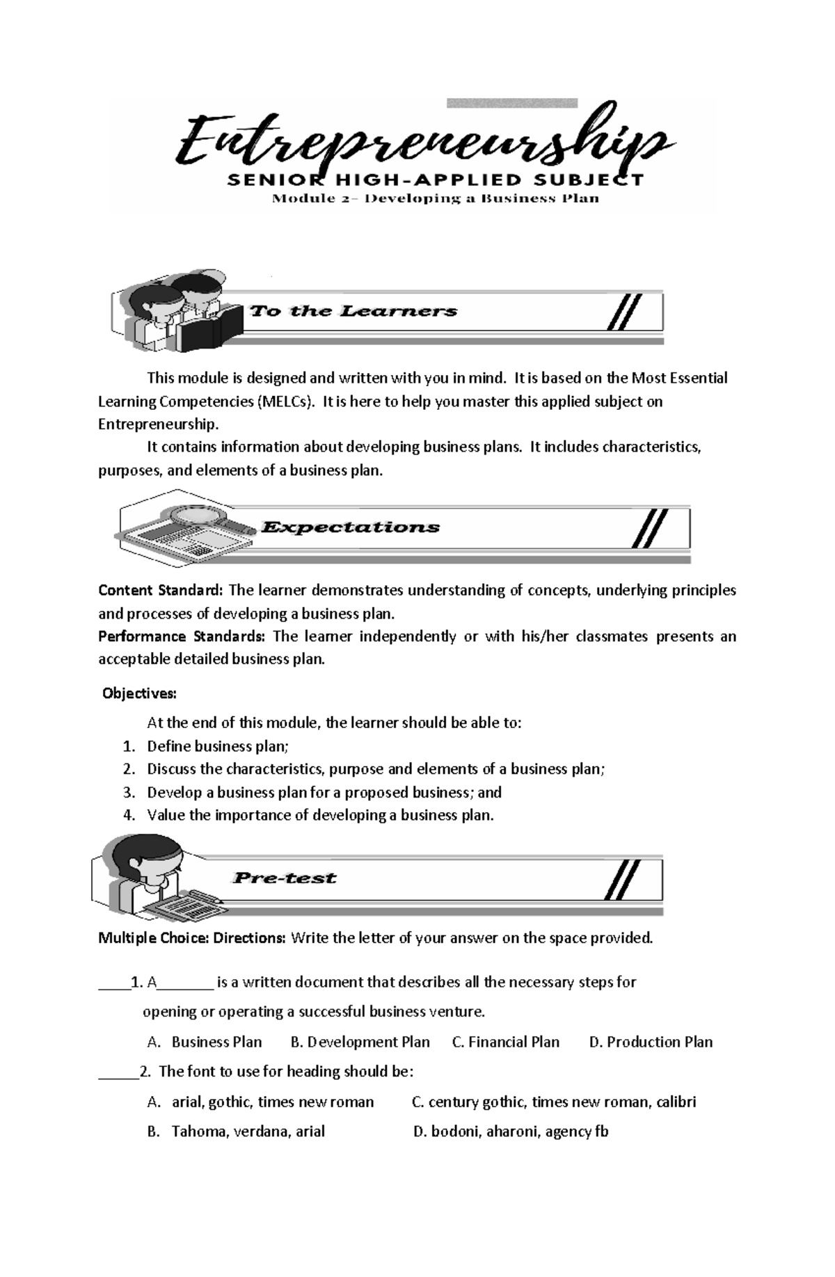 Entrepreneurship 101: Developing Your Business Plan Q1 Week 2-3 - Studocu