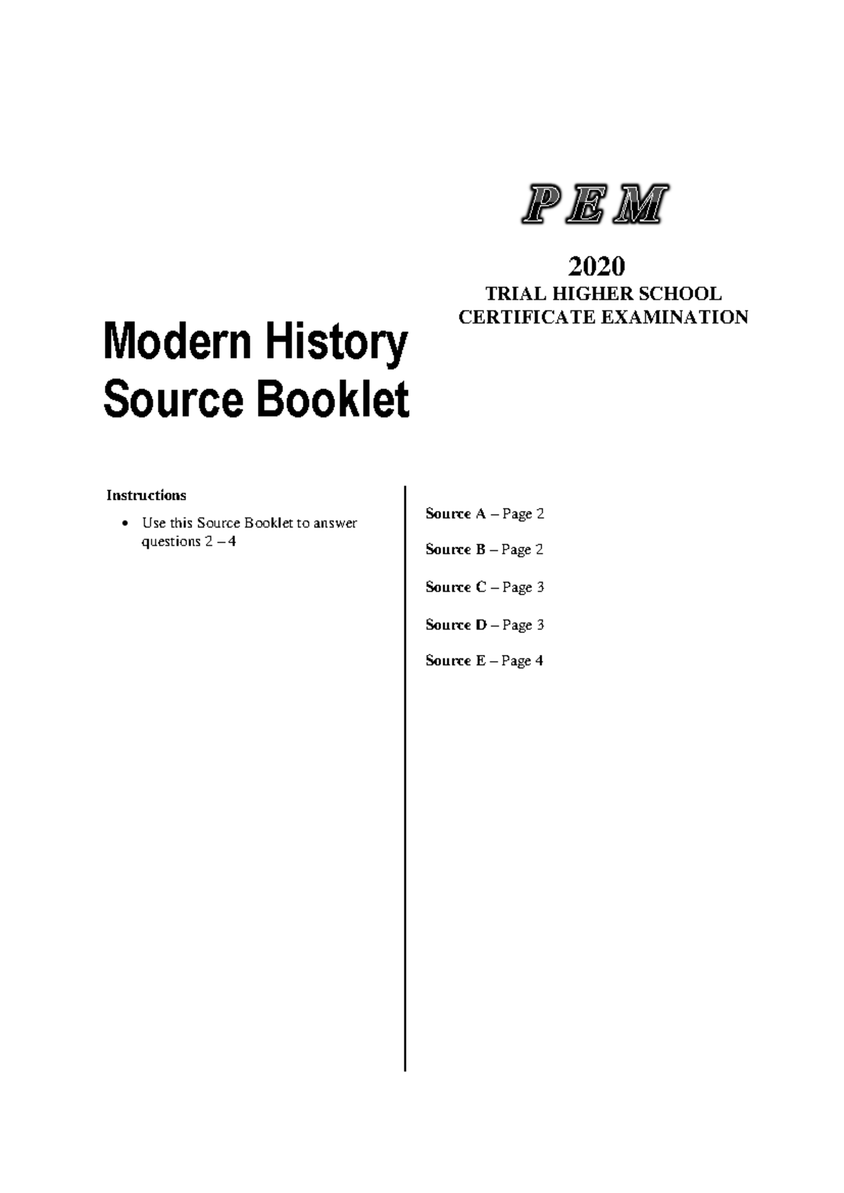 PEM 2020 Modern History Source Booklet - Modern History Source Booklet ...