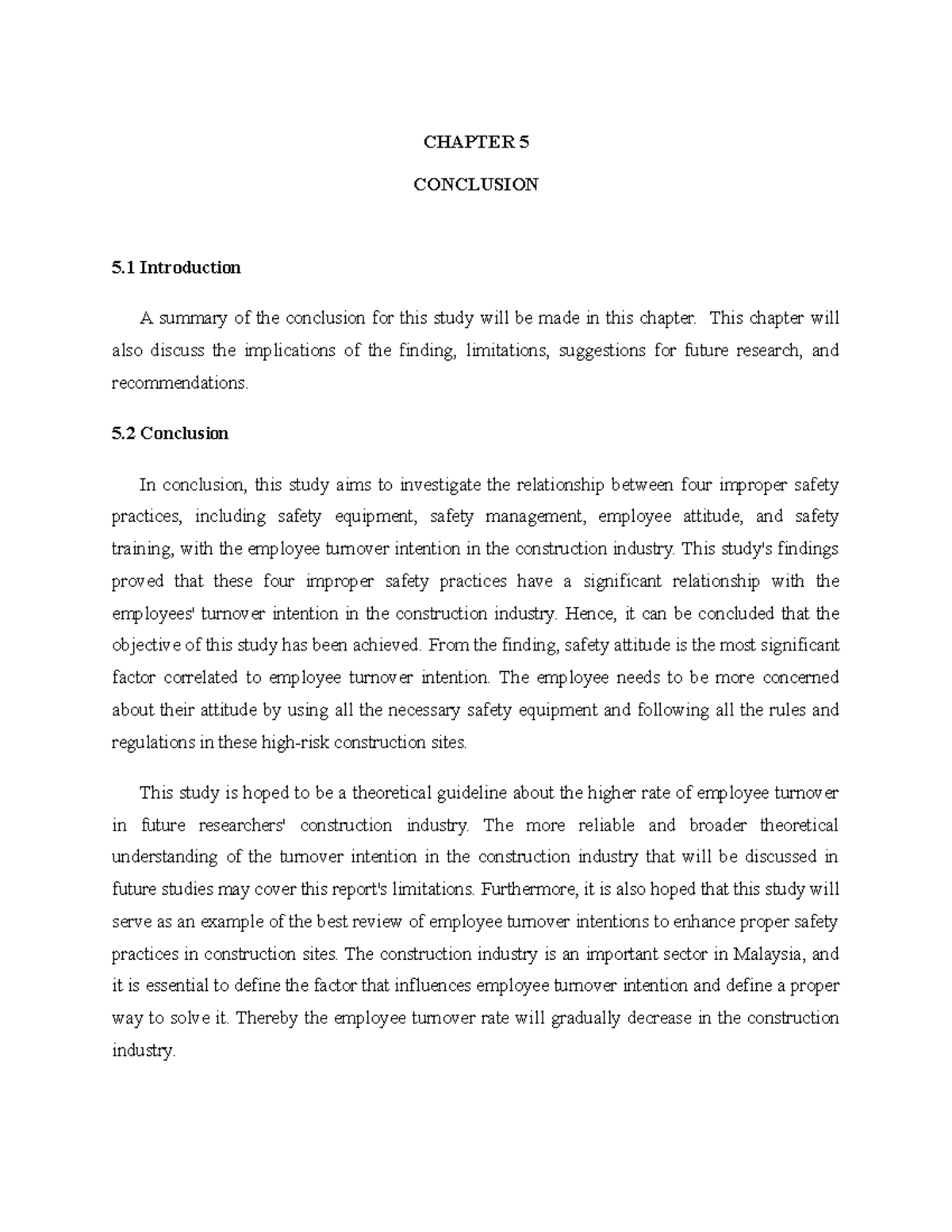 Chapter 5 Conclusion: Factors Influencing Employee Turnover in ...