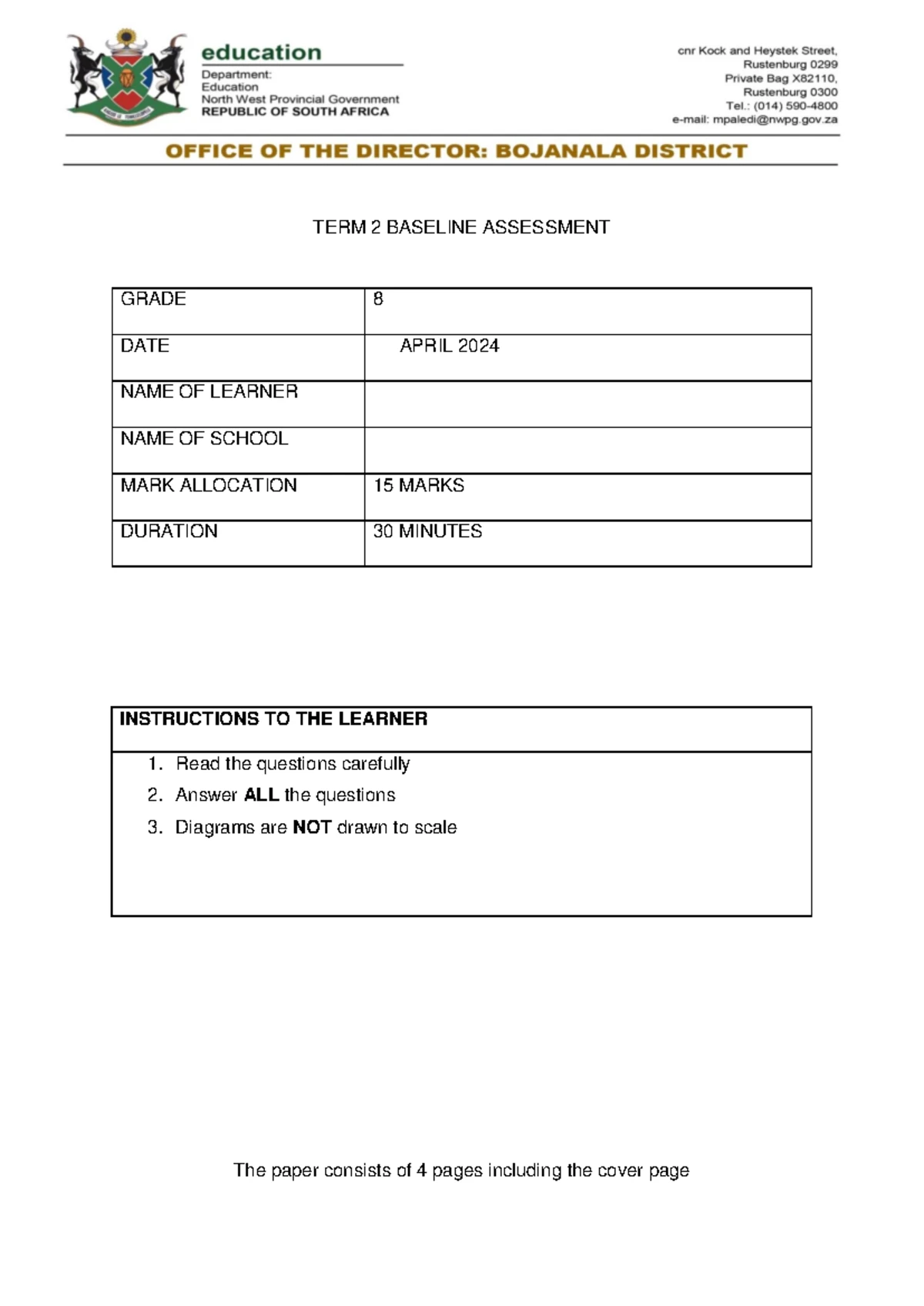 Grade 8 Mathematics Formal Assessment Task Memo: Investigation 2021 ...