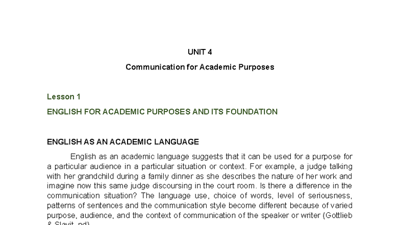 UNIT 4 Communication for Academic Purposes: Key Concepts and Techniques ...