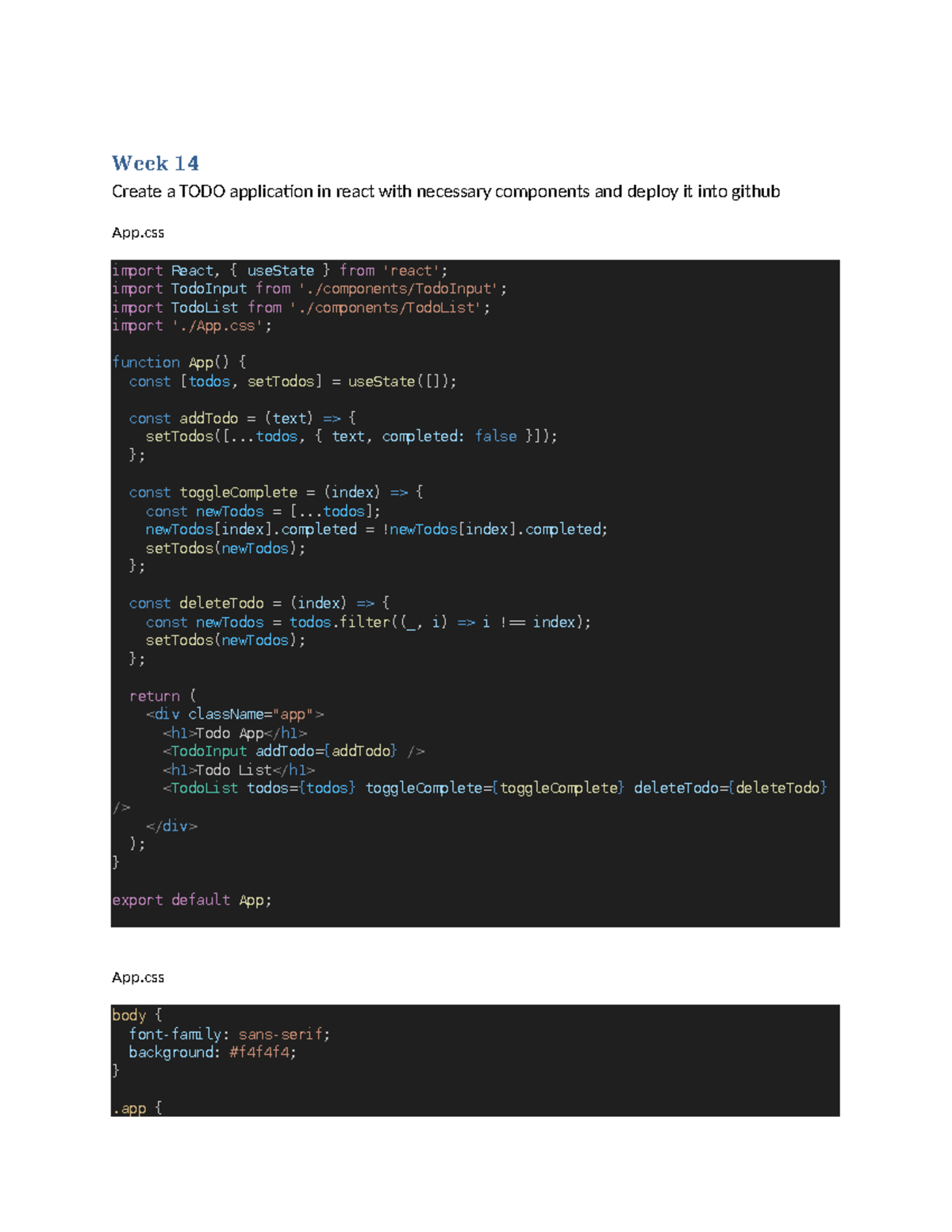 Week 14 - Creating a TODO App in React and Deploying to GitHub - Studocu