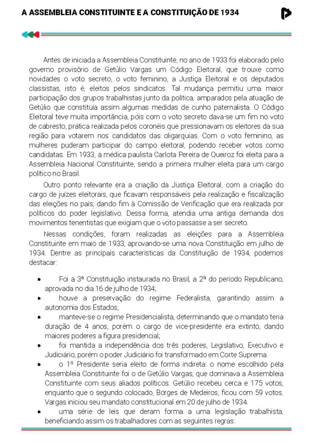 A ASSEMBLEIA CONSTITUINTE E A CONSTITUIÇÃO DE 1934: ANÁLISE HISTÓRICA ...