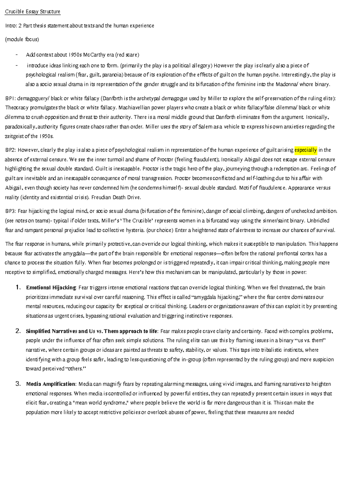 The Crucible: Essay Structure & Analysis of Guilt and Demagoguery - Studocu
