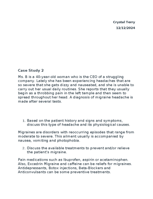 Case study 1212 - Crystal Terry 12/12/ Case Study 1 Ms. X, a 32-year-old Hispanic woman, has had ...