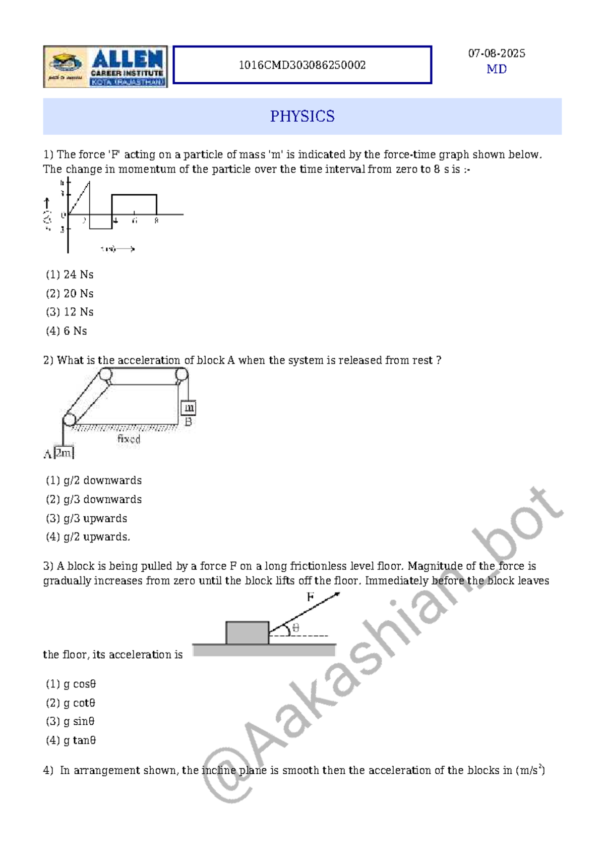 MD PHYSICS Final Exam - Answer Key and Solutions - Studocu