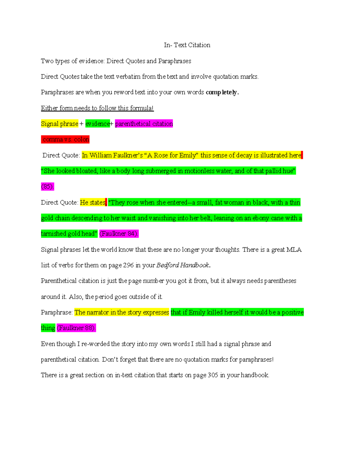 In-Text Citation Lesson 2020: Direct Quotes vs. Paraphrases - Studocu