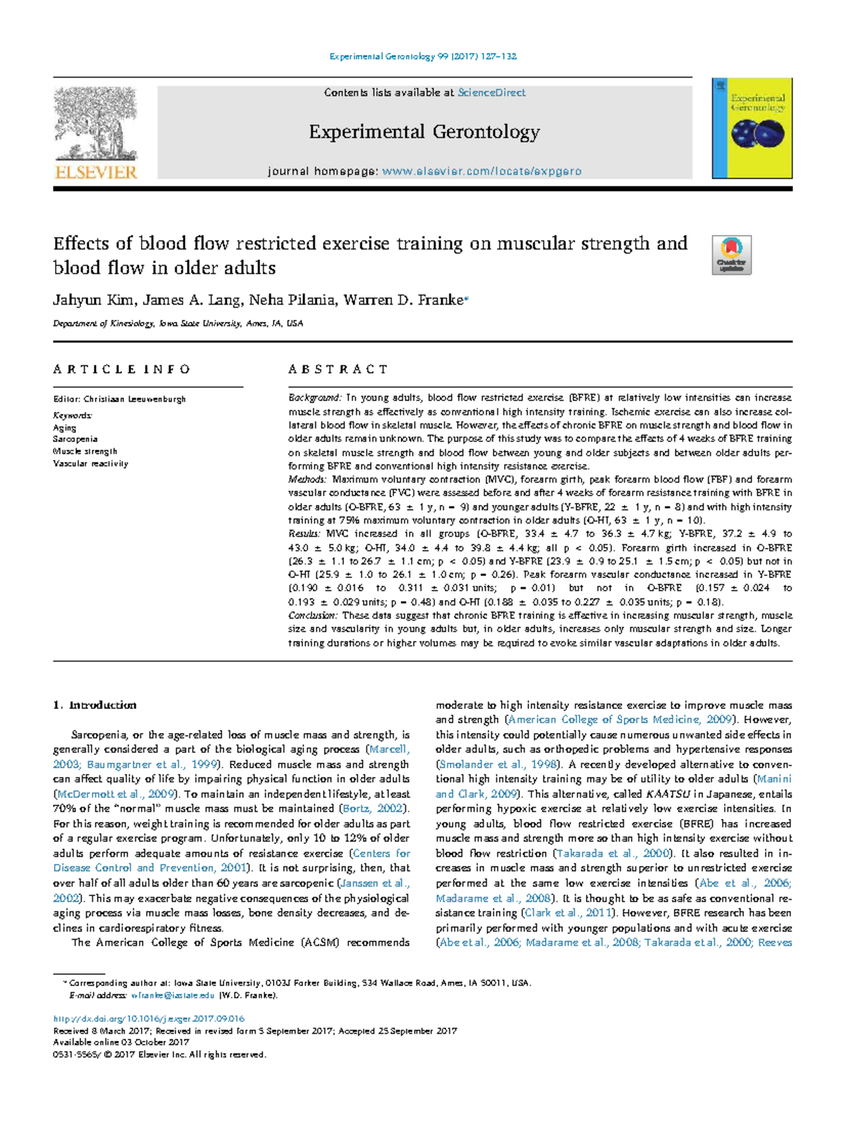 Effects of Blood Flow Restricted Exercise on Muscle Strength in Older ...