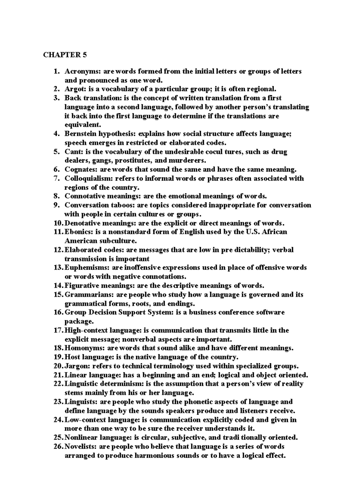 CHAPTER 5: Key Terms in Linguistics and Communication - Studocu
