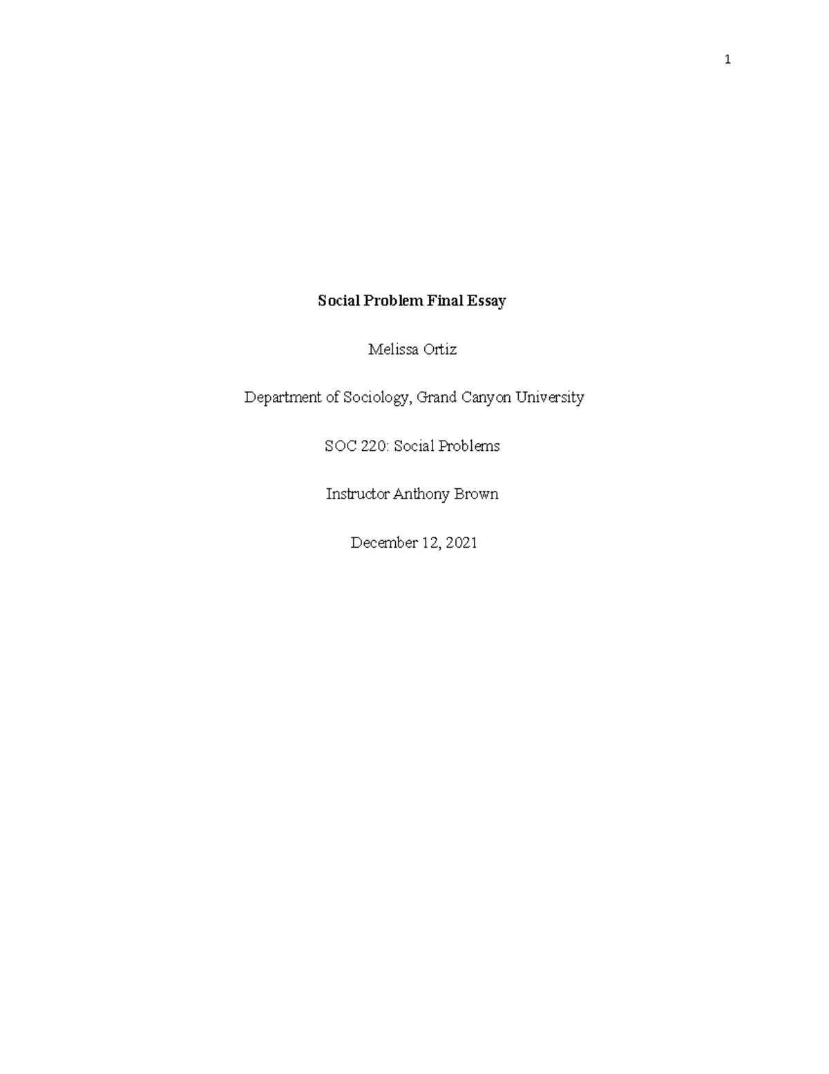 Benchmark- Social Problems Final Essay - Social Problem Final Essay ...