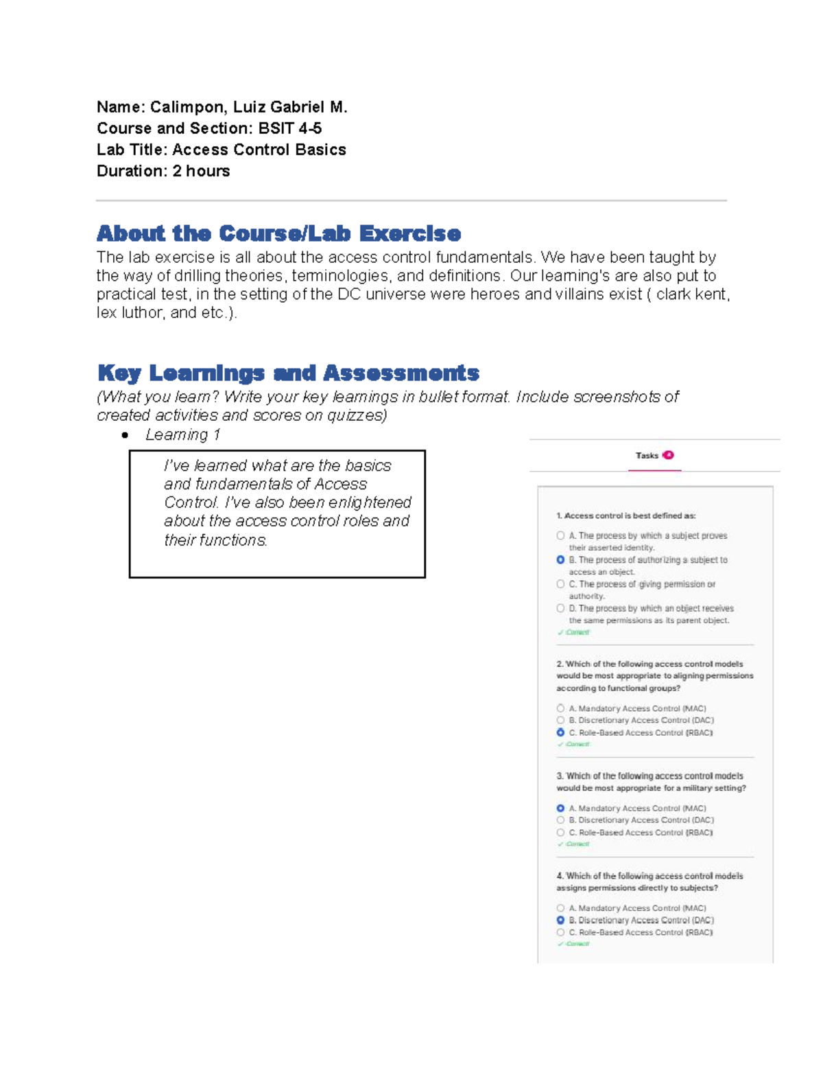 BSIT Lab Exercise: Access Control Fundamentals Overview and Learnings ...