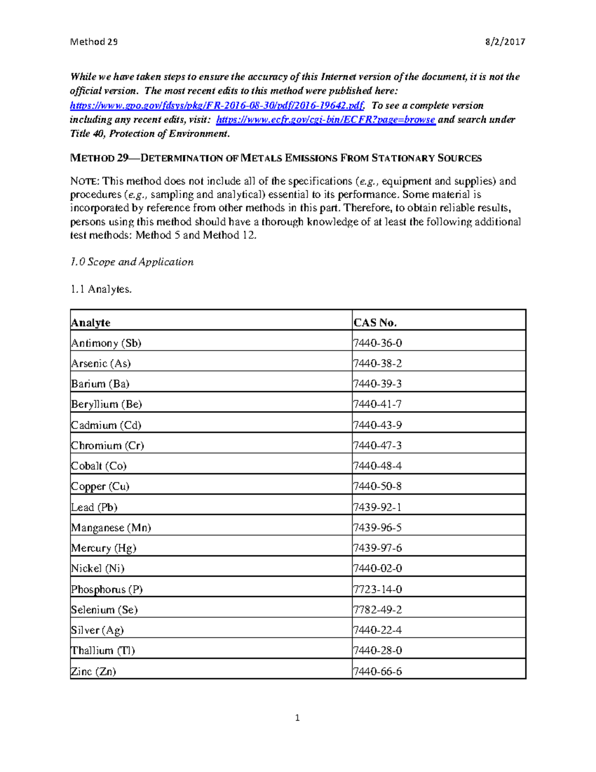 Method 29 - Metals Emissions Analysis from Stationary Sources - Studocu