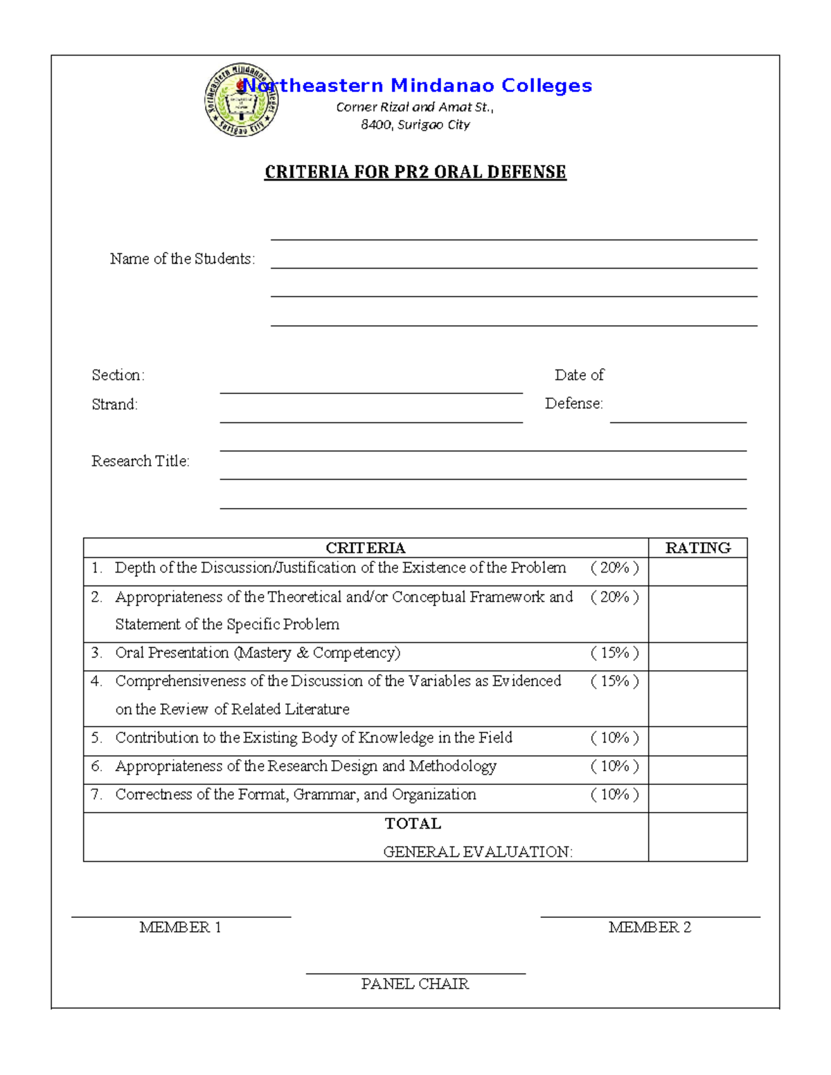 Criteria for PR2 Thesis Defense: New Format Guidelines - Studocu