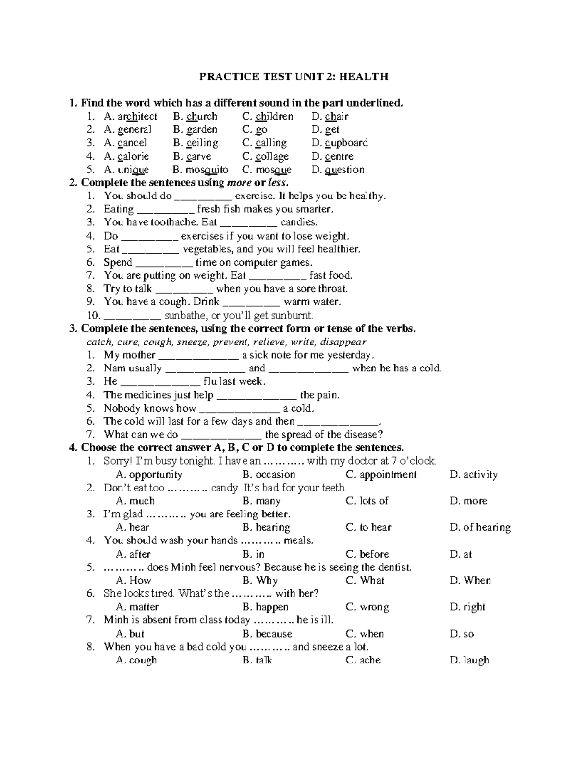 Practice Test Unit 2: Health - English Assessment - Studocu