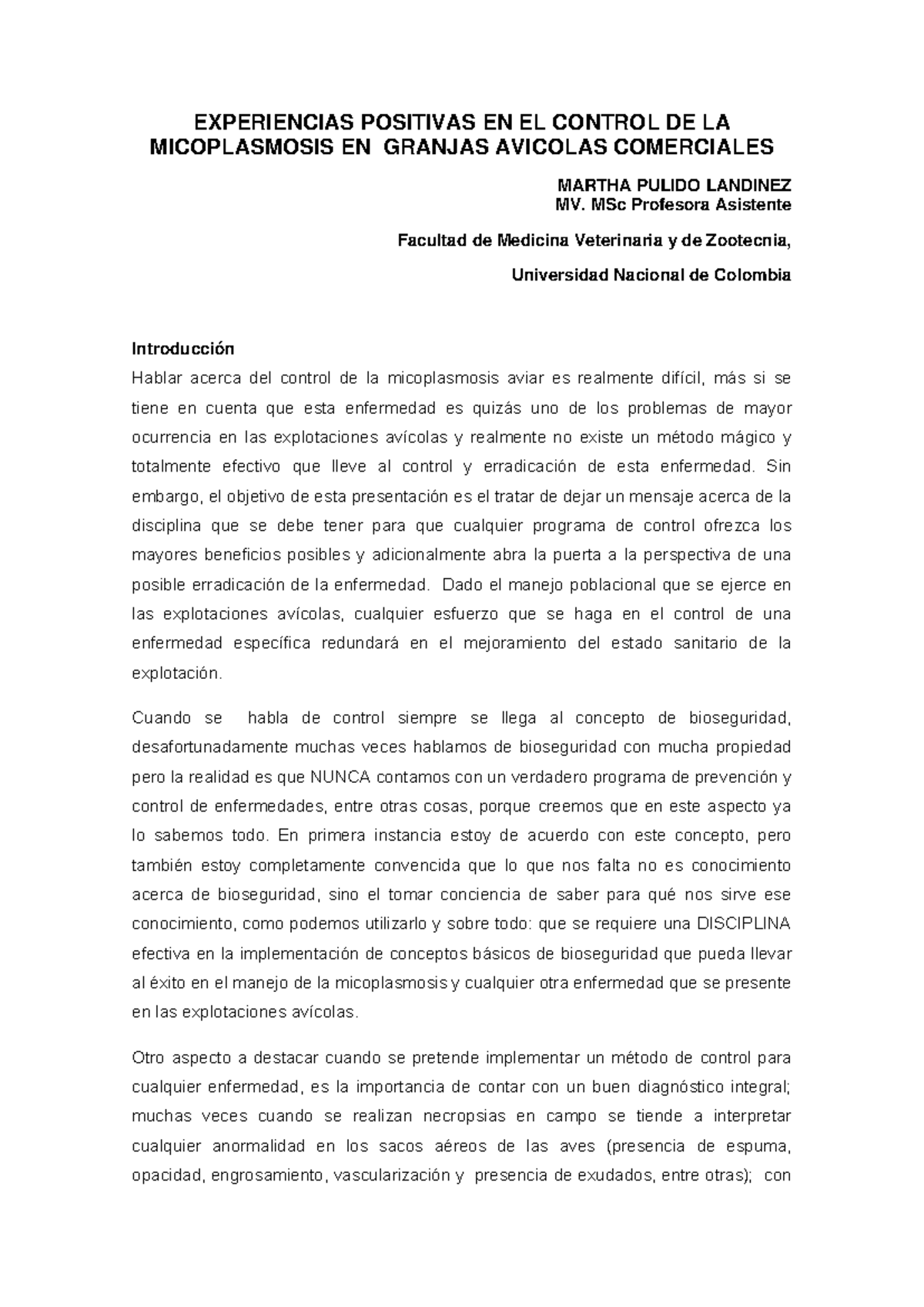 Control de Micoplasmosis en Granjas Avícolas Comerciales - MV 2023 ...