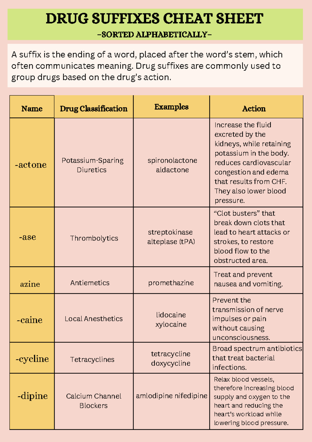 Pharmacology 101: Comprehensive Drug Suffixes Cheat Sheet - Studocu