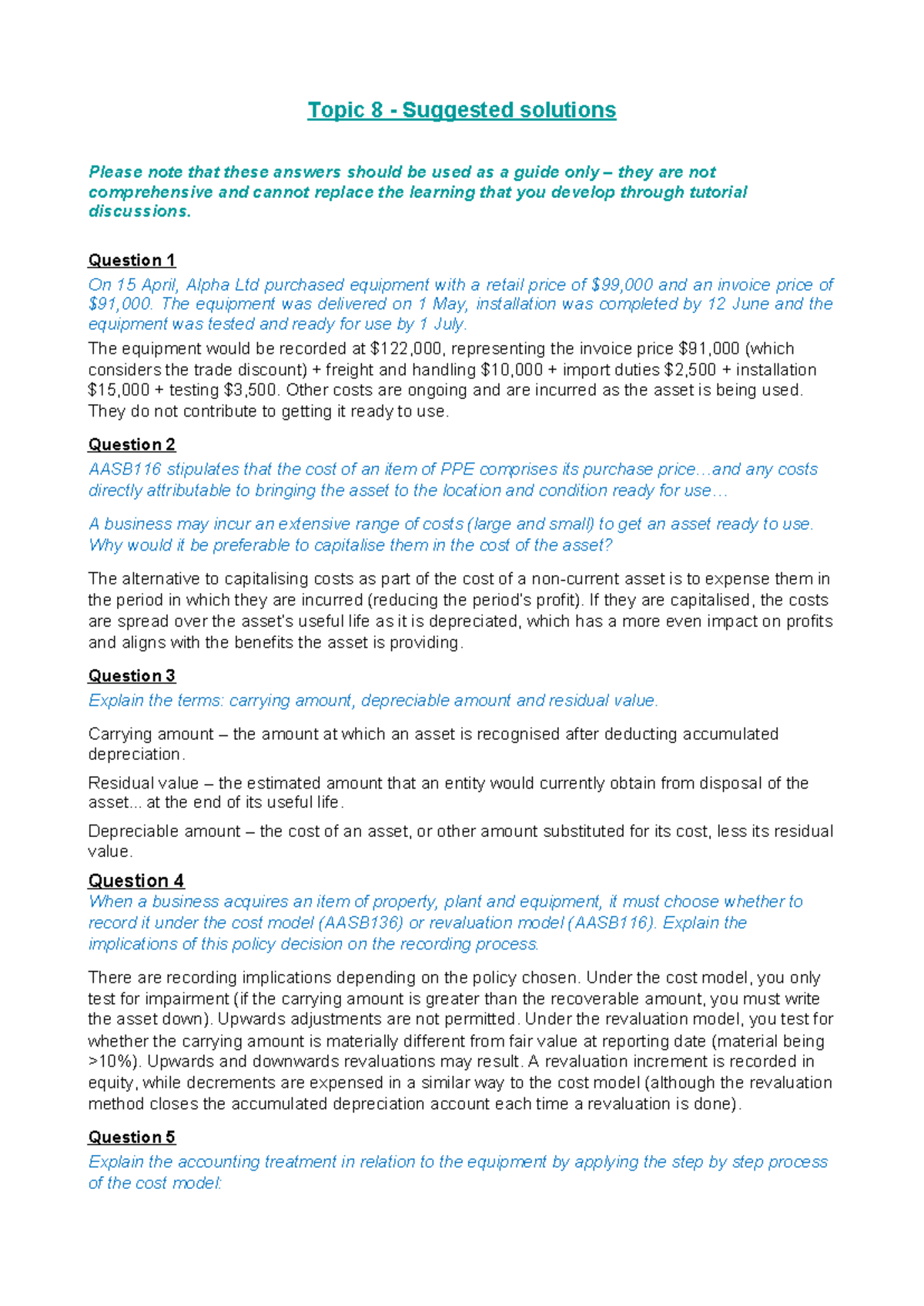 Topic 8 Tutorial Solutions (Week 9) for Accounting Principles - Studocu