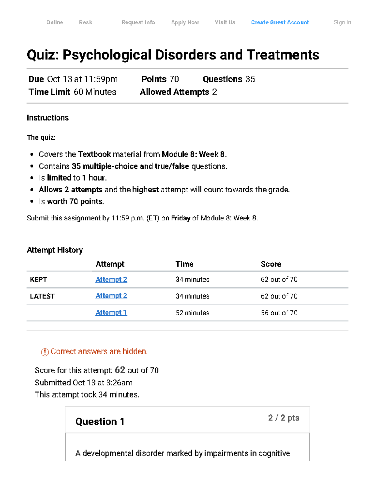 Quiz: Understanding Psychological Disorders & Treatments - PSYC101 ...