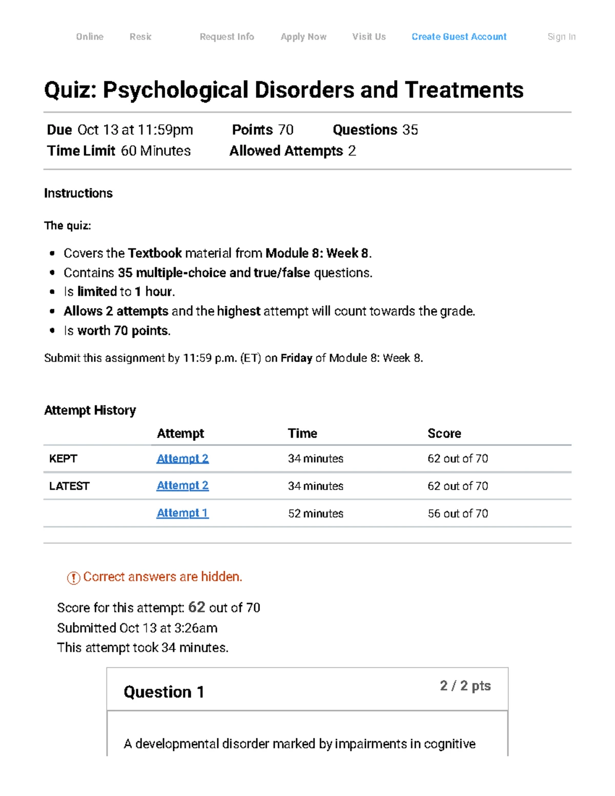 Quiz: Psychological Disorders & Treatments Overview: PSYC101 (B13 ...